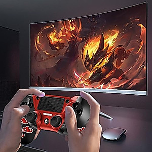 FTFVaska Wireless Controller for PS4 Compatible with PS4/Slim/Pro, Gamepad with Enhanced Dual Vibration/Analog Sticks/6-Axis Motion Sensor/Charging Cable/Thumb Caps! (Red Cloudy)