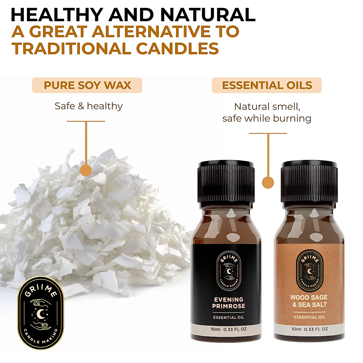 Griime Complete Candle Making Kit – Candle Making Supplies for Adults & Kids – Scented Home Creations, Soy Wax, Dyes, Essential Oils, Cotton Wicks, Holders, Instructions – DIY Candle Making kit