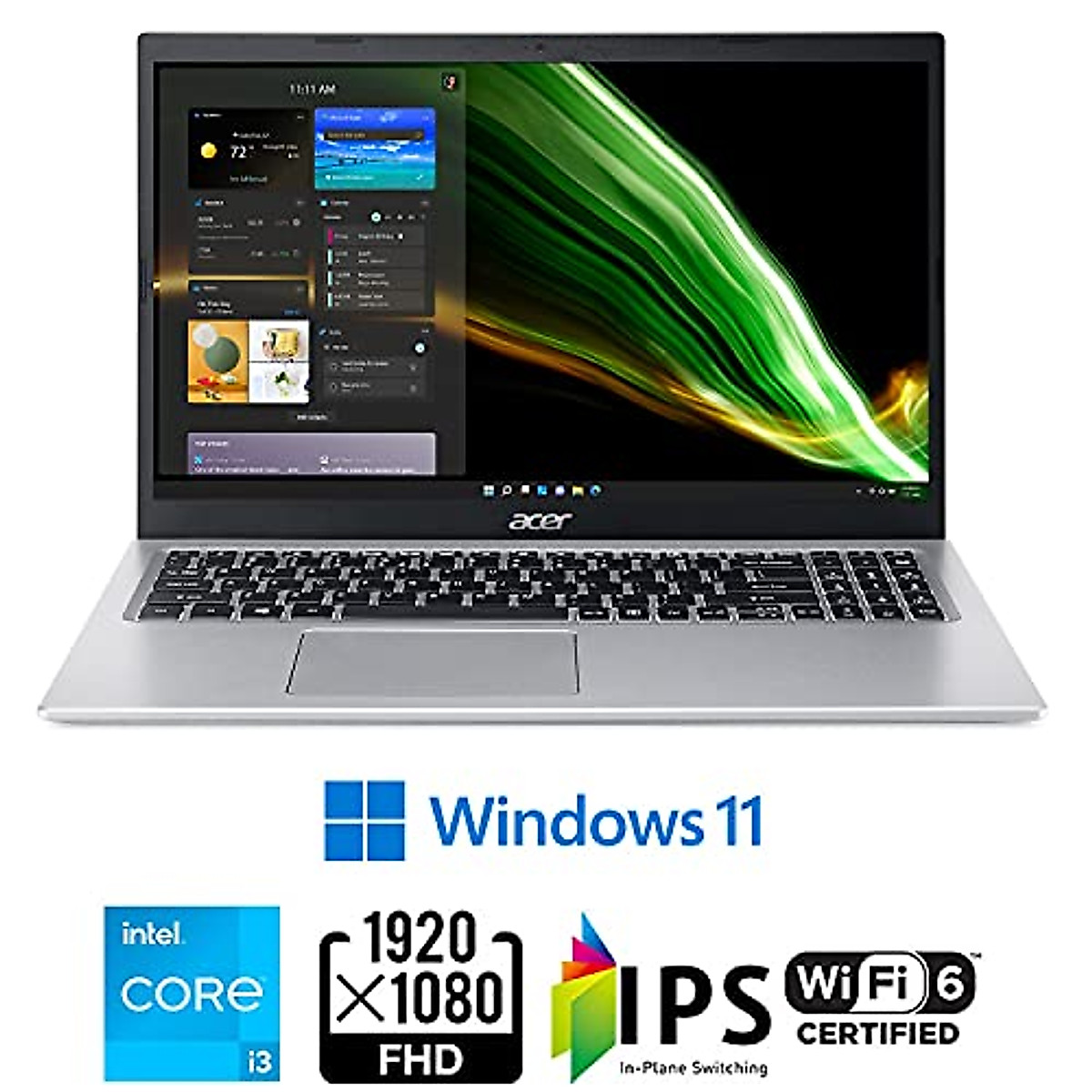 Acer Aspire 5 A515-56-33C0 Slim Laptop | 15.6" Full HD IPS Display | 11th Gen Intel Core i3-1115G4 Processor | 4GB DDR4 |128GB NVMe SSD | WiFi 6 | Backlit Keyboard | Windows 11 Home in S Mode