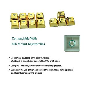 E-Element Keycaps Doubleshot 12Key caps with White infill Translucidus Keycap Puller Backlit Key caps for Mechanical Gaming Keyboards Gold Color