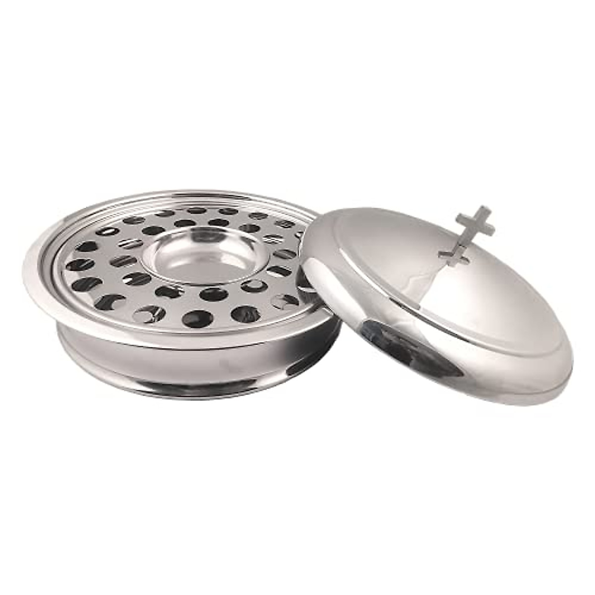 Communion Ware Holy Serving Tray Including Center Bread Plate with A Cover - Stainless Steel (Silver/Mirror)