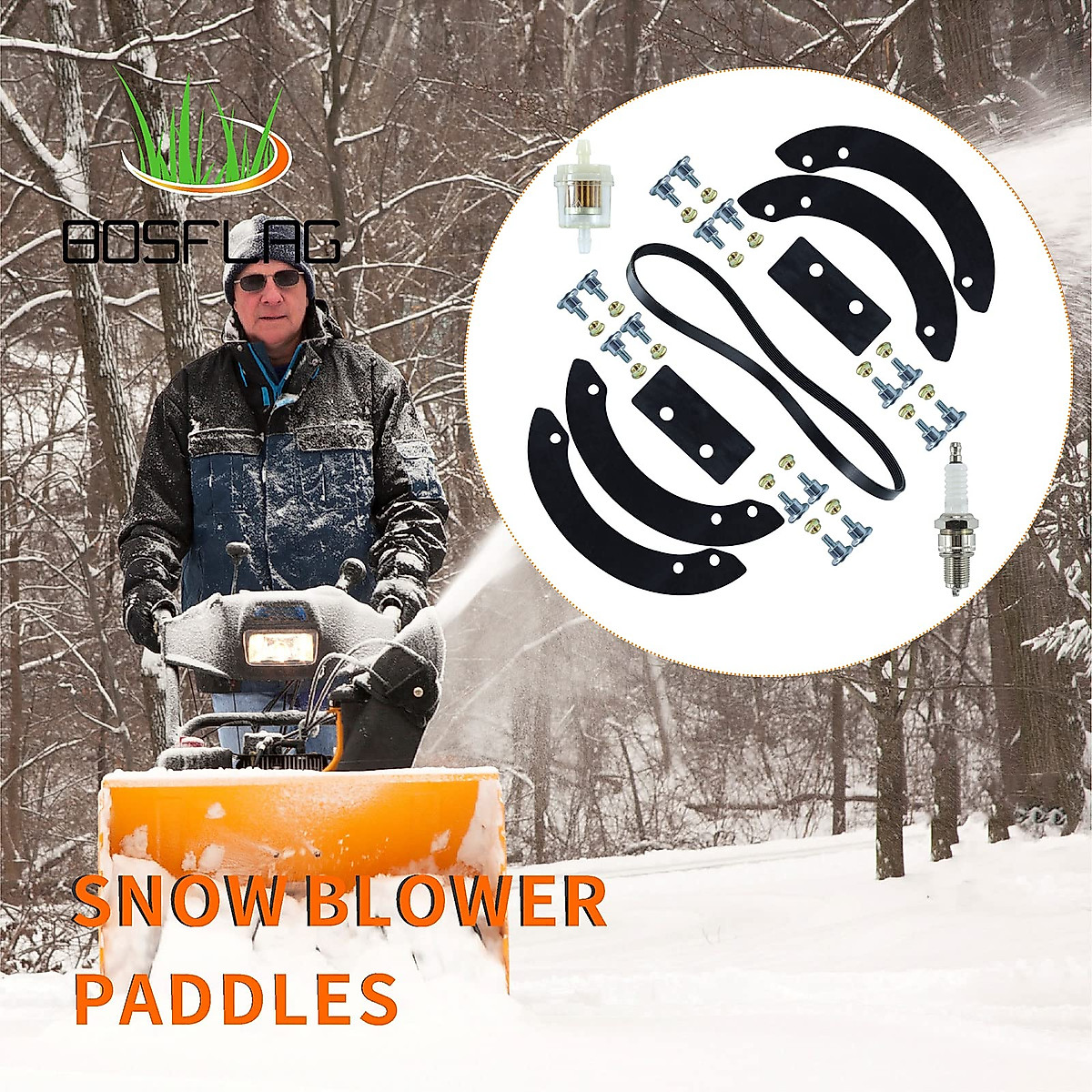 BOSFLAG HS520 Paddles with 22431-V10-013 Belt Replaces Honda 06720-V10-030, 06720-V10-020 for Honda HS520 Paddles, Honda HS720 Paddles, HS520AA, HS520AS, HS720AA, HS720AMA, HS720ASA 20" Snow Blowers