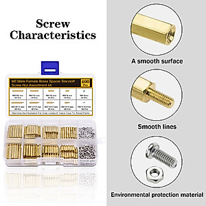 Csdtylh 400Pcs M2 Motherboard Standoffs&Screws&Nuts Kit, Hex Male-Female Brass Spacer Standoffs, Laptop Screws for DIY Computer Build, Electronic Projects, Raspberry Pi, Circuit Board etc.
