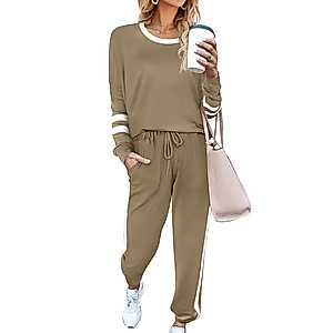 Aloodor Women's athletic clothing sets long Sleeve Tops and Sweatpants Sets X-Small