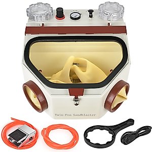 LZBP-VI 110V Sand Blaster with Dual Pens, LED Lights, and Glass Viewport for Material Restoration and Polishing Treatment