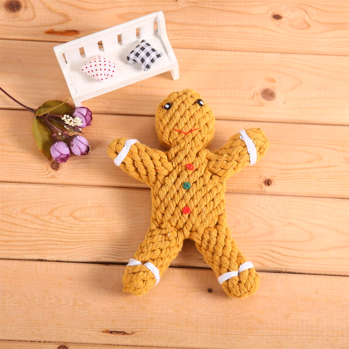 ABOOFAN Pet Dog Christmas Chew Playing Toy Christmas Gingerbread Man Cotton Rope Dog Teething Toy Pet Interactive Toys Dog Bite Toy Dog Chewing Toys for Small Medium Dog Pet Supplies