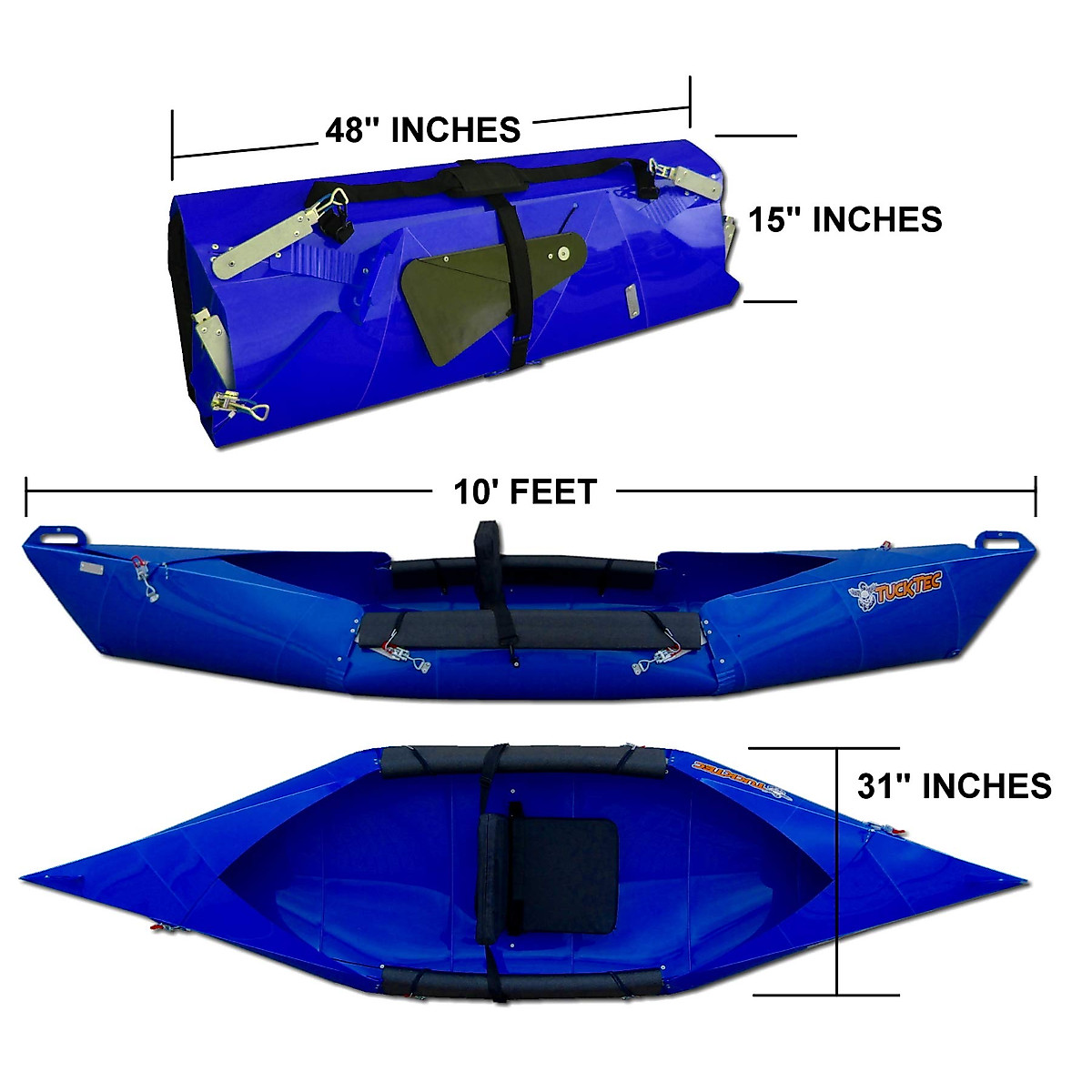 Tucktec Advanced 2020 Model 10 Foot Foldable Kayak Folding Canoe, Portable Lightweight, Boat Fits in Your Car No Roof Rack Needed, Stronger Than Inflatable, for Kids or Adult (Black)