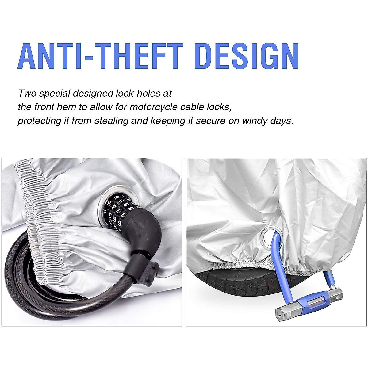 Motorcycle Cover, Ohuhu All Season Waterproof Snowproof Motorbike Covers with Lock Holes, Fits up to 108" Motors Bikes Scooters for Honda, Yamaha, Suzuki, Harley, Kawasaki(XX Large), Black-Silver