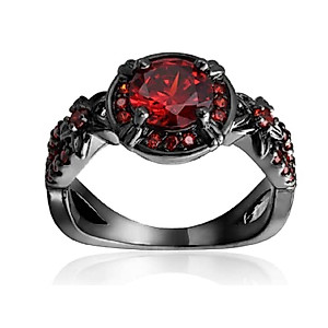 Flower Shiny Red Ruby Wedding Ring Black Gold Promise Jewelry Size5-11 US (5)