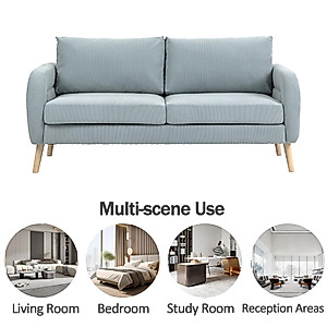 HXZDZ 63" Loveseat Sofa, Comfy Corduroy Couch, Sofa Couch with Solid Wood, Modern Couch with Deep Seat, Small Loveseat for Living Room, Office Couch for Small Spaces,Light Grey