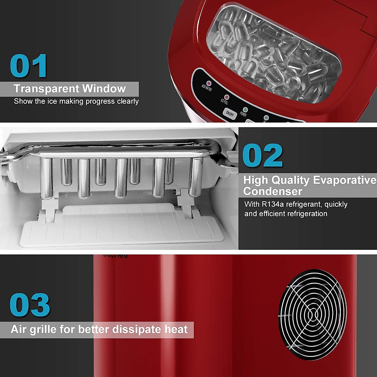 MAT Expert Portable Countertop Ice Maker, 26LBS/24H Mini Ice Cube Machine w/6 Min Processing 9 Cubes, Control Panel, 2.2L Water Tank & 1.5lbs Ice Storage, Ice Scoop for Party Mixed Drinks (Red)