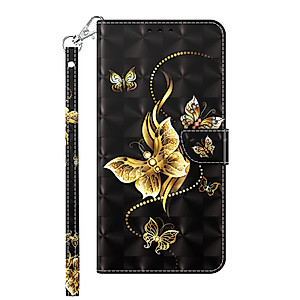 ALILANG Phone Case for Oppo A96 5G (Oppo Reno 7Z) /OnePlus Nord N20 5G Case, Magnetic Stand Flip PU Leather Cover with Card Holder Protective Shockproof for Oppo A96 5G Wallet Case-Golden Butterfly