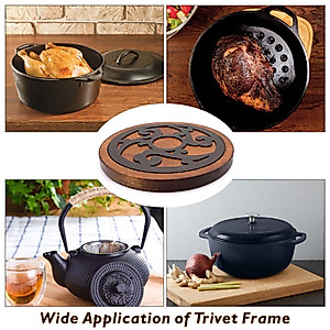 Cast Iron with Wood Trivets Set of 2, Wooden Trivets for Hot Dishes, 8-inch Round Kitchen Hot Pads for Table and Kitchen Counter- Heat Resistant, Rustproof, Non-Slip Durable, Hand Crafted (Black)