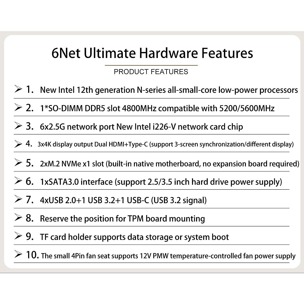 CWWK Fanless Mini PC Intel N Series-N100(4C/4T up to 3.4GHz) Low Power Processor, DDR5, 6x2.5GbE Intel I226V, 4K Display Outputs,M.2 NVMe, SATA3.0, 5 USB Ports, Firewall Router (N100-6L Barebone)