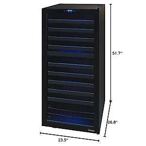 Vinotemp VT-122TS-2Z Cellar Cooler Refrigerator,Dual Zone Freestanding Wine Fridge with Adjustable Temperature Control, Glass Door and Safety Lock, 110 Bottle, Black, 24-Inch