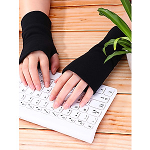 2 Pairs Fingerless Gloves Women Man Stretchy Knitted Gloves Thumb Hole Mittens Wrist Length Arm Warmers (Black, Navy)