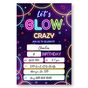 LoaHak Glow Birthday Invitation, Neon Glow Crazy Birthday Invitations, Glow Birthday Party Invitations, Glow Neon Party Favors Neon Party Invites Cards. (065)