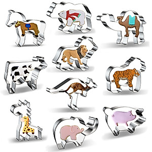Animal Cookie Cutters Shapes for Kids Baking Large - Safari Zoo Animals 10 Piece Cookie Cutter Set with Horse, Polar Bear, Camel, Cow, Lion, Giraffe, Tiger, Kangaroo, Elephant, Pig Cookie Cutter Mold