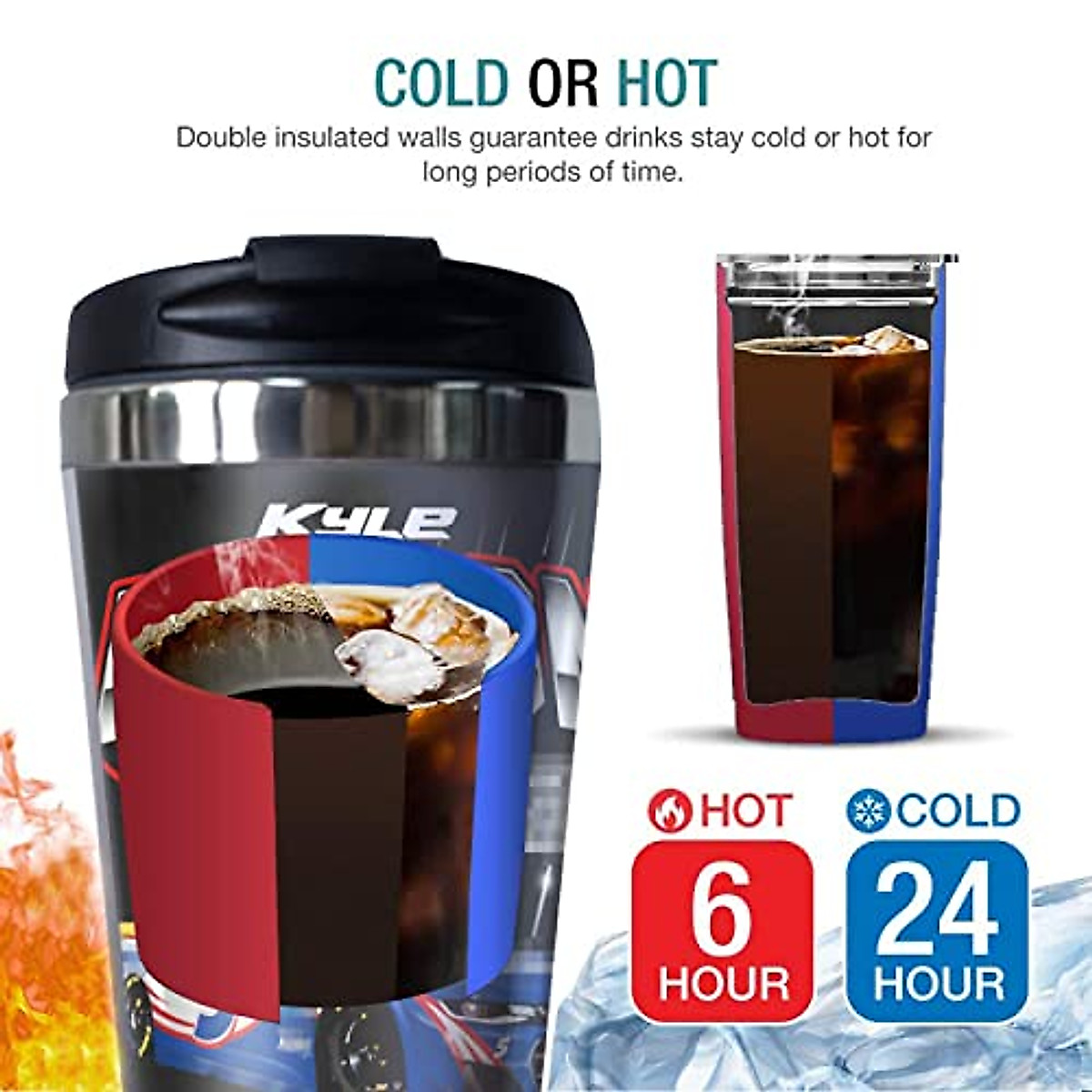 MYUZVIZ 5 Kyle Larson Portable Coffee Mug 16 (oz) Cocoa Mug Stainless Steel Insulation Mug Waterproof Insulation Easy Carry Reusable Travel Mug