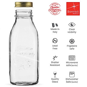 Bormioli Rocco Quattro Stagioni Glass Milk Bottle 33.75, 4 Pack, Clear