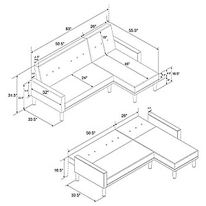 DHP Haven Small Space Sectional Sofa, Dark Gray Linen Futon,
