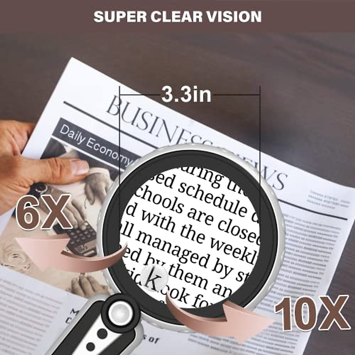 Magnifying Glass with Light-6X 10X 12 LED Handheld Illuminated Lighted Magnifying Glasses, 3 Cool and Warm Light Modes & Adjustable Brightness, Magnifier for Close Work, Seniors Reading,Powered by USB
