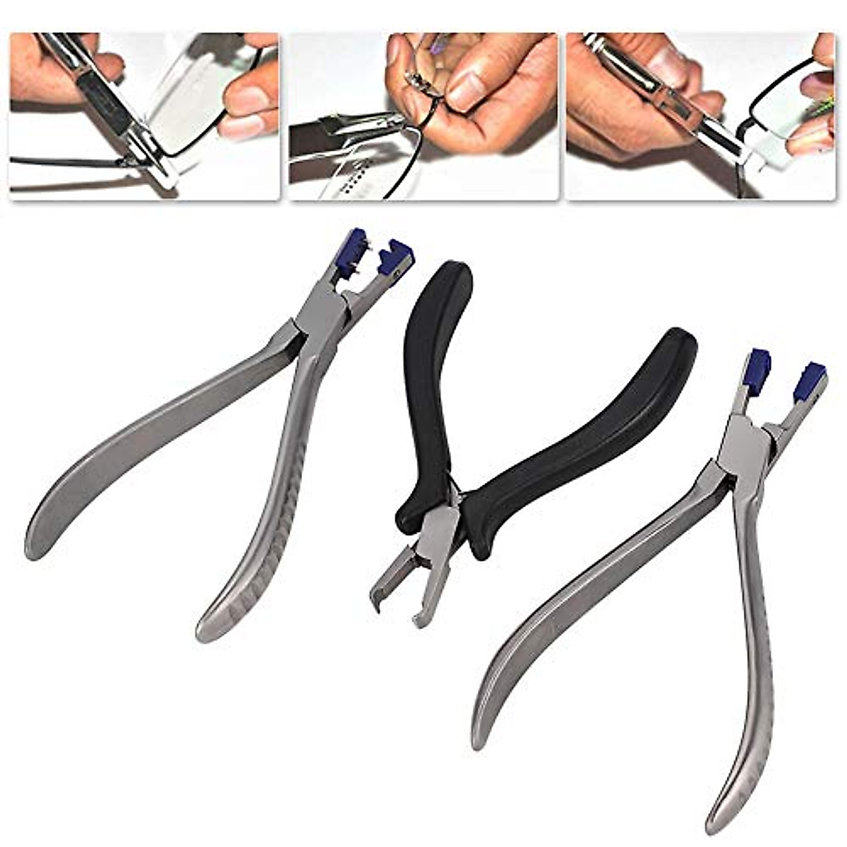 DAUERHAFT 3pcs Stainless Steel Rimless Eyeglasses Plier,Optical Eyeglasses Adjusting Pliers Repairing Kit,with Bag,for Eyeglasses Repair