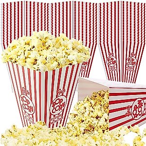 HengKe 50 Pieces Paper Popcorn Bags,Bags Disposable Paper Popcorn, Grease Resistant Popcorn for Popcorn Machine Party Christmas Thanksgiving Movie Theme Party Carnivals Popcorn Maker