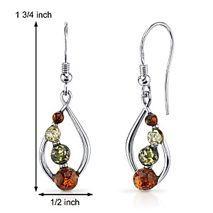 Peora Genuine Baltic Amber Open Leaf Dangle Earrings for Women 925 Sterling Silver, Rich Multiple Colors, Fishhooks