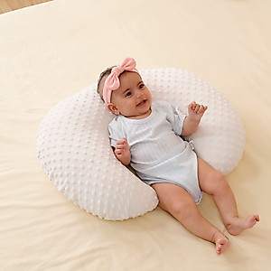 QUENESS Nursing Pillow and Positioner, Breastfeeding, Bottle Feeding, Baby Sitting Support with Removable Ultra Soft Minky Cover, Tummy Time Support for Baby Boys and Girls (Beige)