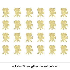 Big Dot of Happiness Gold Glitter Movie Camera - No-Mess Real Gold Glitter Cut-Outs - Red Carpet Hollywood Movie Night Party Confetti - Set of 24
