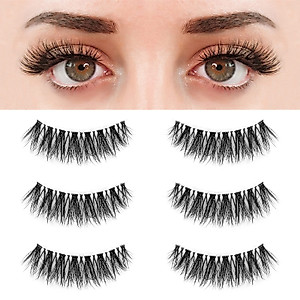 Lashes Natural Look False Eyelashes - Bepholan Fake Eyelashes 3D Super Fluffy False Lashes Clear Band Wispy Lashes 3-Pack Faux Mink Lashes,XMZ24-3