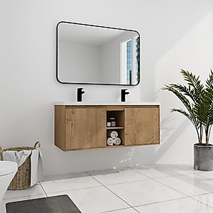 48" Wall Mounted Bathroom Vanity with Double Sink, Floating Bathroom Sink Cabinet with 2 Soft Closing Doors Modern Bathroom Vanity Set with Open Shelves Modern Bathroom Cabinet Set