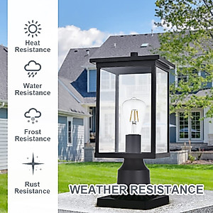 TODOLUZ Outdoor Post Light Fixture, Black 1-Light Exterior Post Lantern with Clear Glass, Porch Post Lighting for Patio Garden Walkway Path Doorway