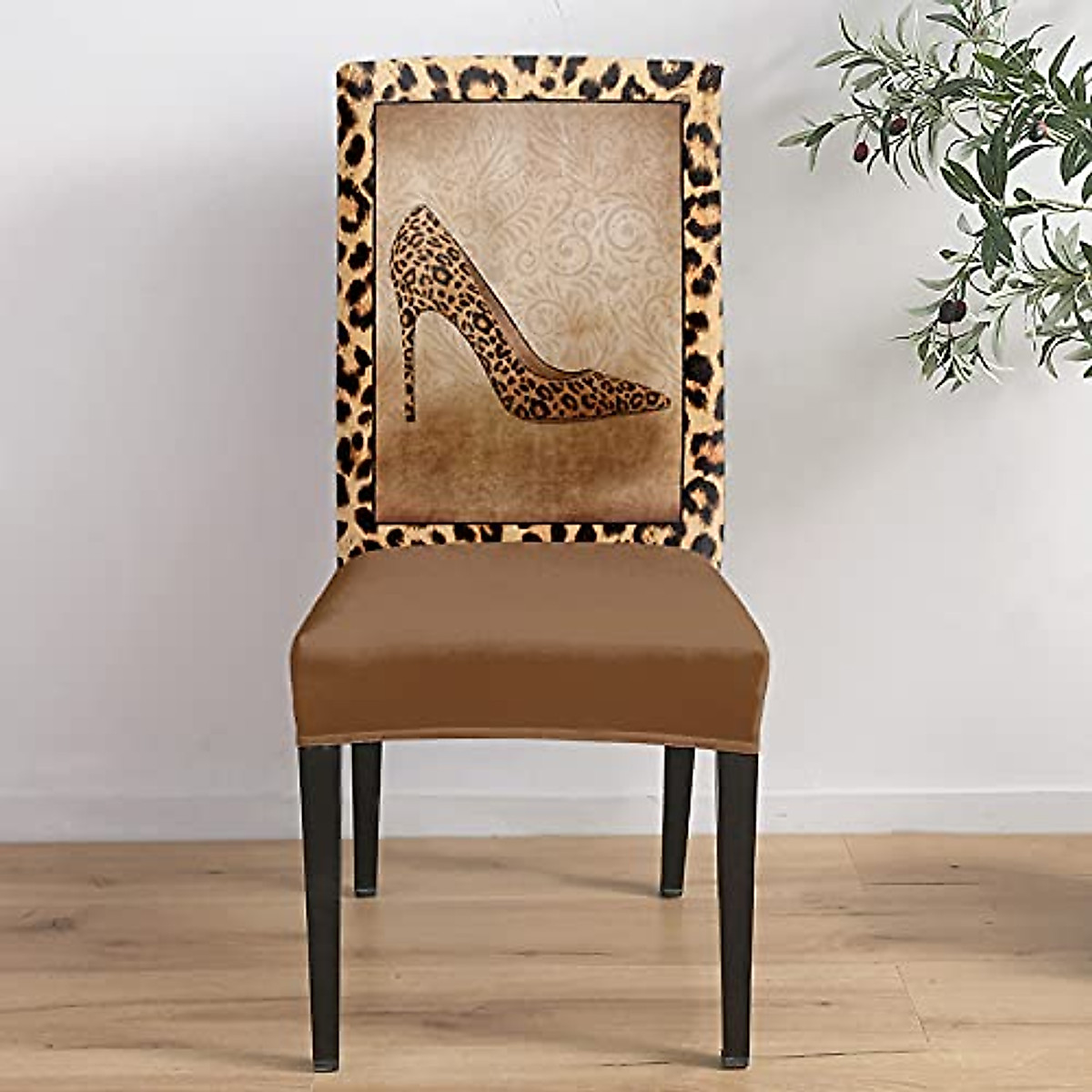 Chair Cover Leopard High Heel Dining Chair Slipcovers Animal Skin Printed Stretch Removable Chair Seat Protector Party Decoration