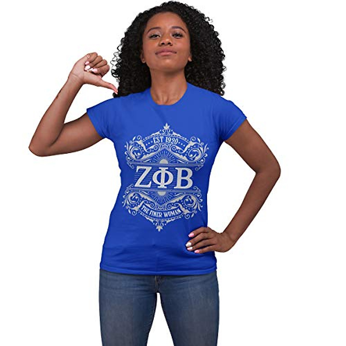 Bad Bananas Zeta Phi Beta Sorority Paraphernalia - The Finer Woman - Crew Neck Shirt - True-Royal X-Large