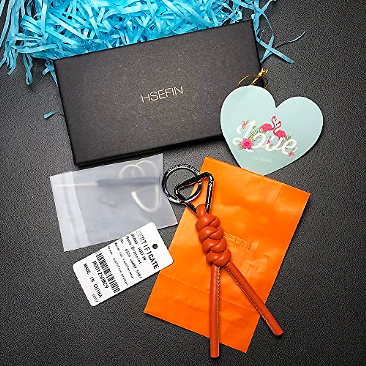 HSEFIN Leather Key Chain Car Universal Unisex Key Chain with Removable Triangle Open Key Ring (orange)
