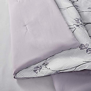Comfort Spaces Bed in A Bag - Trendy Casual Design Cozy Comforter with Complete Sheet Set with Side Pocket, All Season Cover, Matching Shams Twin XL(66 in x 90 in), Kate, Grey/Purple 6 Piece