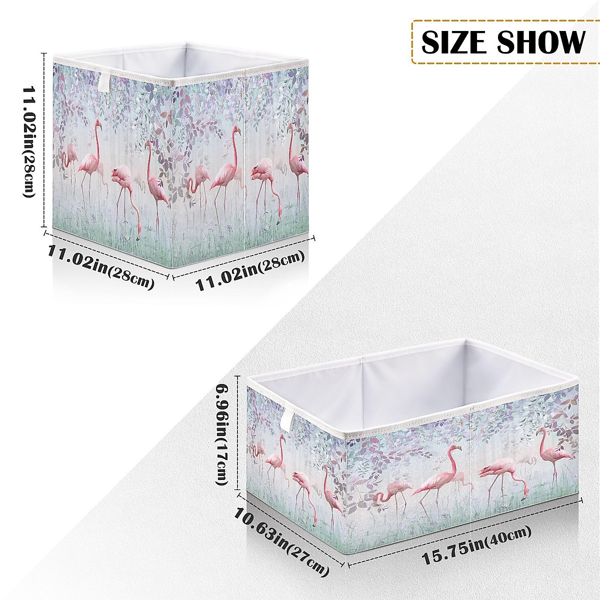SDMKA Cube Storage Bin Pink Flamingos Fabric Storage Cubes Foldable Storage Baskets Collapsible Cube for Shelf Closet Home Organizers, 11 Inch