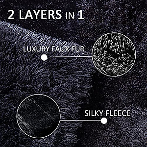 YUSOKI Black Faux Fur Throw Blanket,2 Layers,50" x 60", Soft Fuzzy Fluffy Plush Furry Comfy Warm Cozy Blanket for Couch Bed Chair Sofa Bedroom Mens Gift