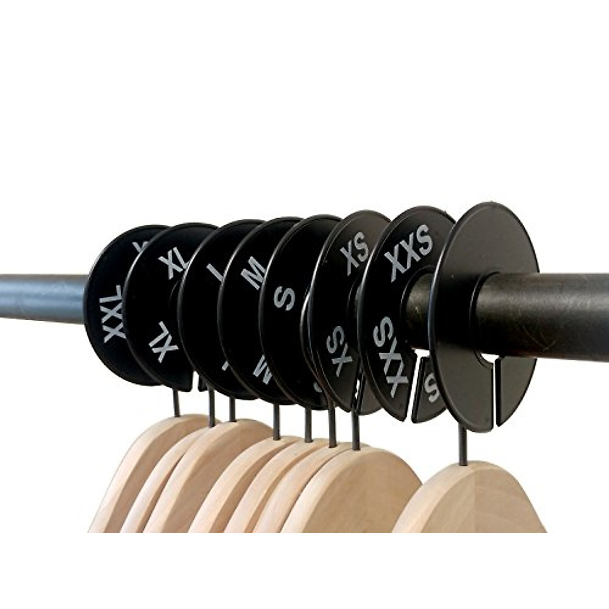 NAHANCO CBWKIT3, Black Round Clothing Rack Size Dividers, White Print for Home or Clothing Store, XXS-XXL, Kit of 16 (7 Sizes and Blank, 2 pcs. Each)