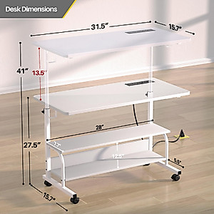 armocity Height Adjustable Standing Desk with Power Outlets, White