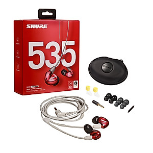 Shure SE535LTD In Ear Wireless Headphones, Red Detachable & Shure Universal Communication Cable For Detachable Se Sound Isolating Earphones, Black