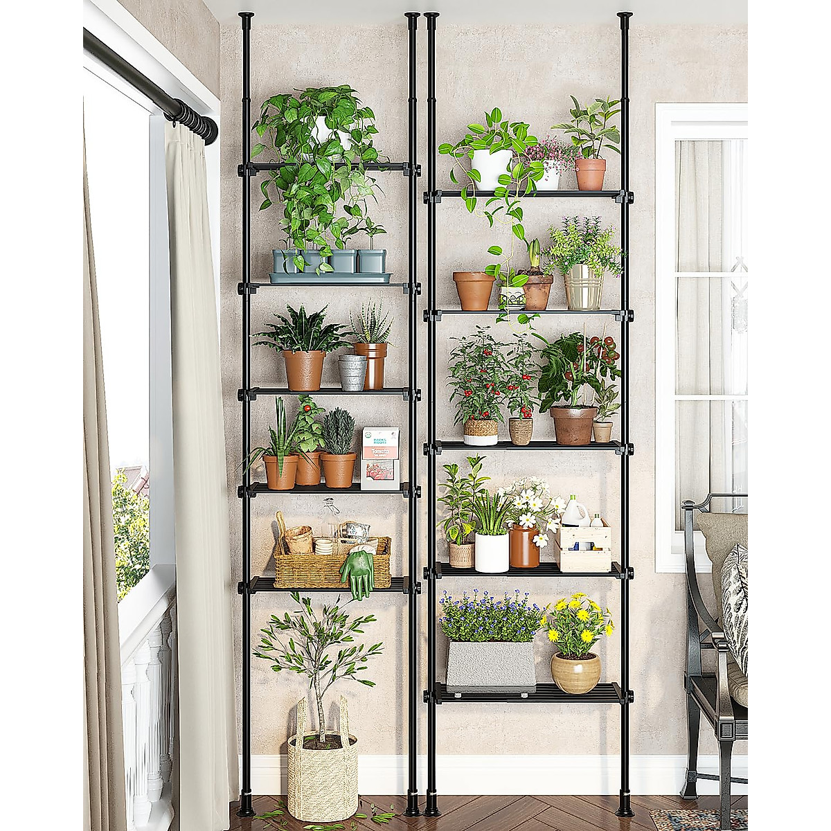 ALLZONE 5-Tier Metal Storage Shelves Organizer, Adjustable Width and Height, Shelving Units and Storage with Tension Mount, Versatile for Kitchen Shelves, Closet Shelves, Laundry Room Shelves, Black