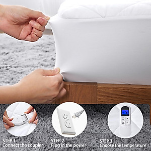 VALUXE Full Size Heated Mattress Pad, Quilted Zone Heating, Electric Bed Warmer, Luxury Comfort, White, Plush Velvet, Water Repellent, Deep Pocket, Adult, Cotton or Polyester, 54 x 75 x 14.5 inches