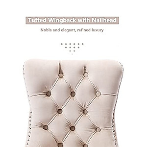 Virabit Upholstered Dining Chairs Set of 4, Velvet Tufted Dining Chairs with Nailhead Back and Ring Pull Trim, Solid Wood Dining Chairs for Kitchen/Bedroom/Dining Room (Beige)