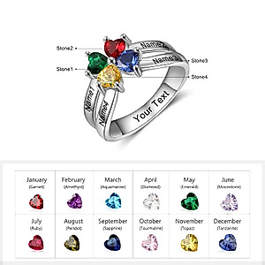 Lam Hub Fong Personalized Four Leaf Clover Mother's Ring with 4 Names & Birthstones for 4 Women BFF Sisters Rings for Her Mother's Day Rings for Mom (8)