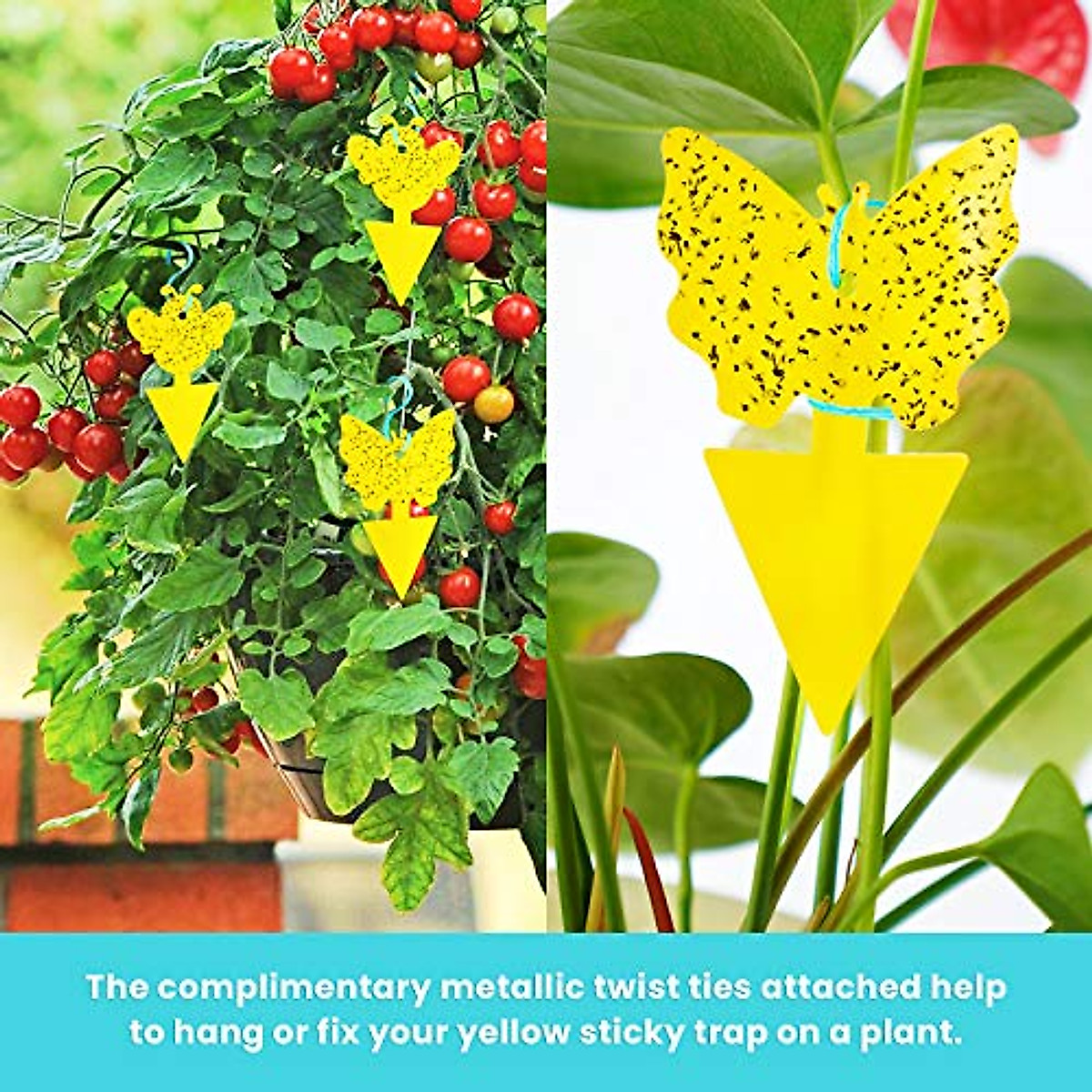 NiHome 48-Pack Yellow Sticky Traps with Twist Ties Indoor & Outdoor Plant Bug Fly Glue Catcher Nontoxic Odorless for Home Garden (Flower)
