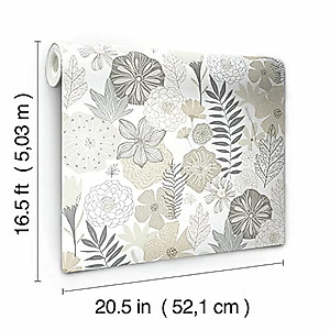 RoomMates RMK11326WP Beige Perennial Blooms Peel and Stick Wallpaper, Roll, Beige