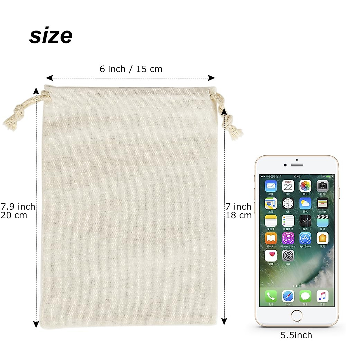 HRX Package 20pcs Muslin Bags 6x8 inches, Cotton Drawstring Bag Fabric Gift Pouches Sachet for Jewelry Party Favors Wrapping DIY